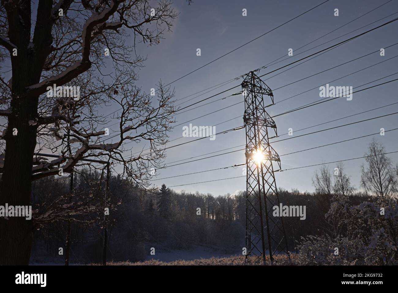 Seasonal weather, power lines, after Monday's heavy snowfall Stock ...