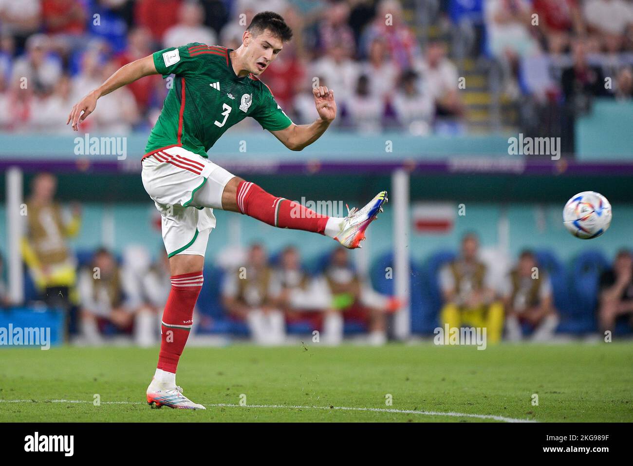 DOHA, QATAR - NOVEMBER 22: Cesar Montes of Mexico has a shot at goal ...