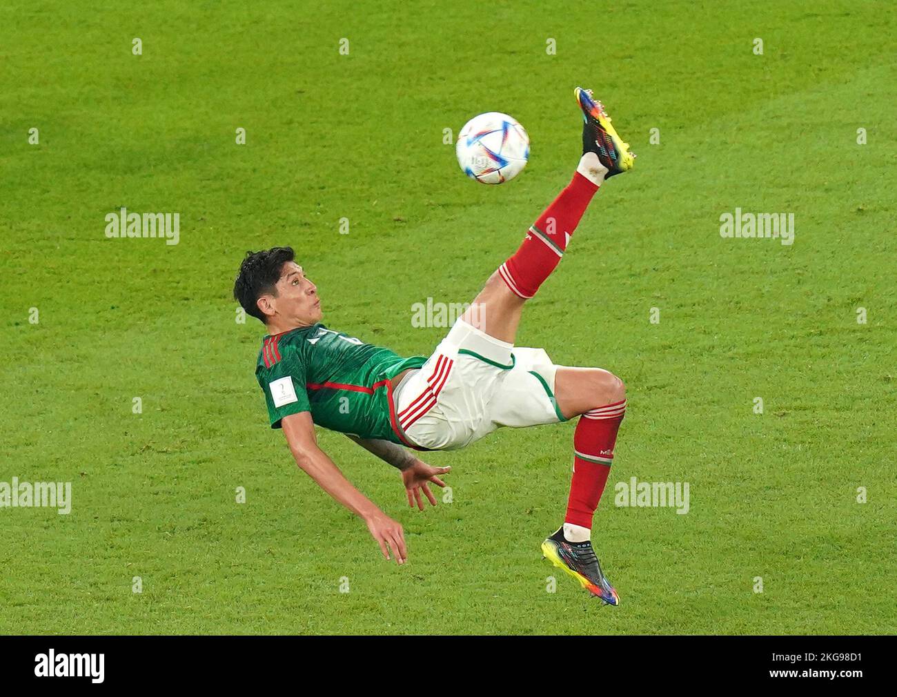 Mexico's Edson Alvarez attempts an overhead shot on goal during the ...
