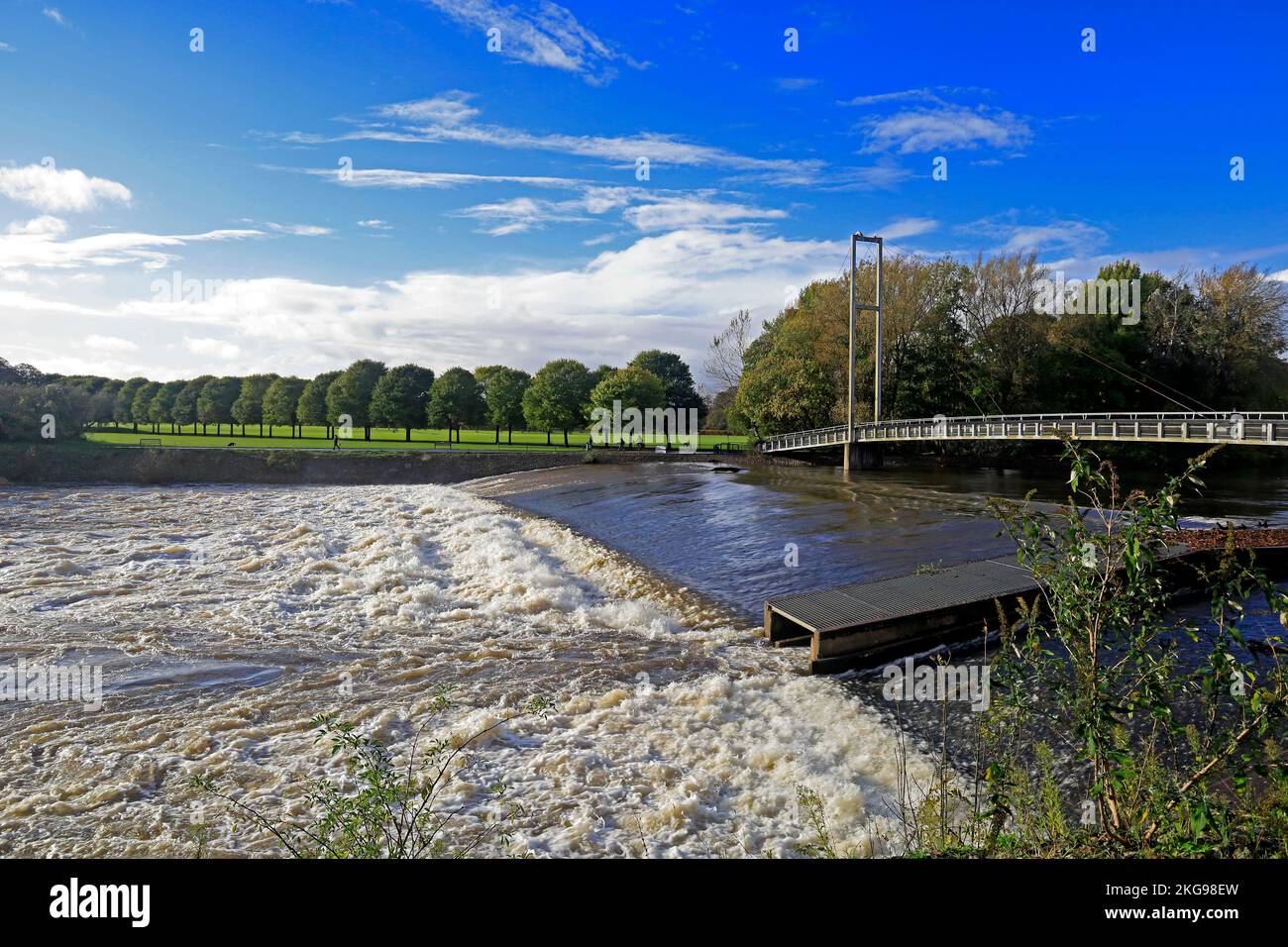 The river Taff at Blackweir bridge and salmon run after heavy rain ...
