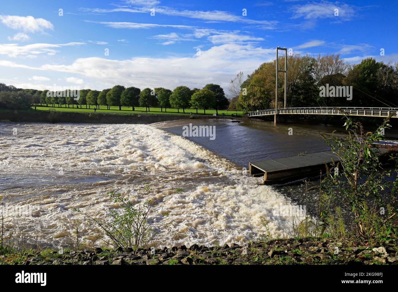 The river Taff at Blackweir bridge and salmon run after heavy rain ...