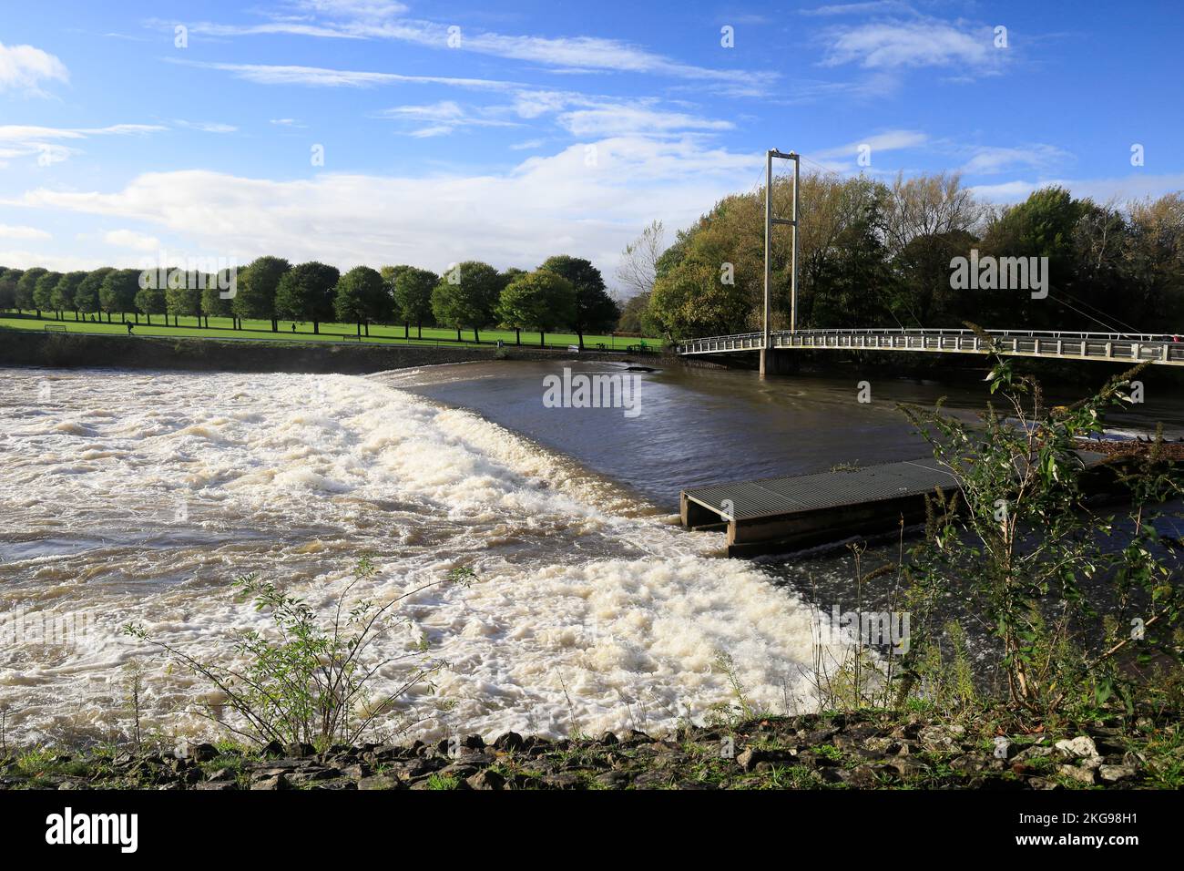 The river Taff at Blackweir bridge and salmon run after heavy rain ...