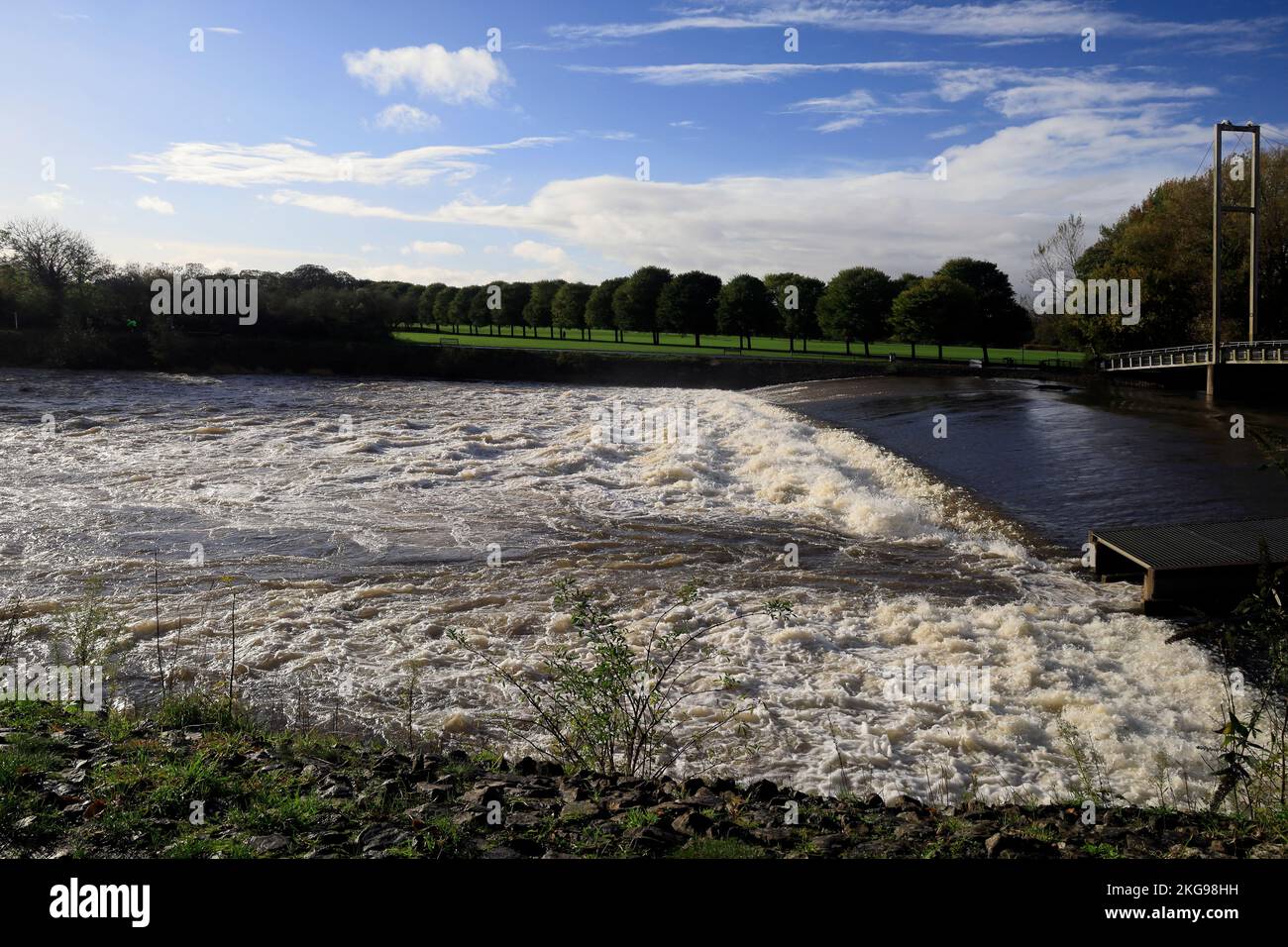 The river Taff at Blackweir bridge and salmon run after heavy rain ...