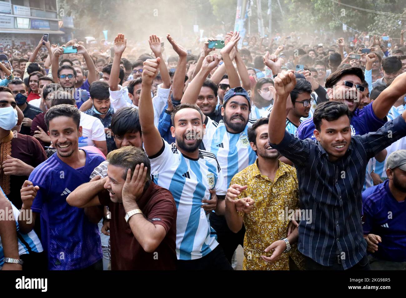 Dhaka, Dhaka, Bangladesh. 22nd Nov, 2022. Football lovers are enjoying ...