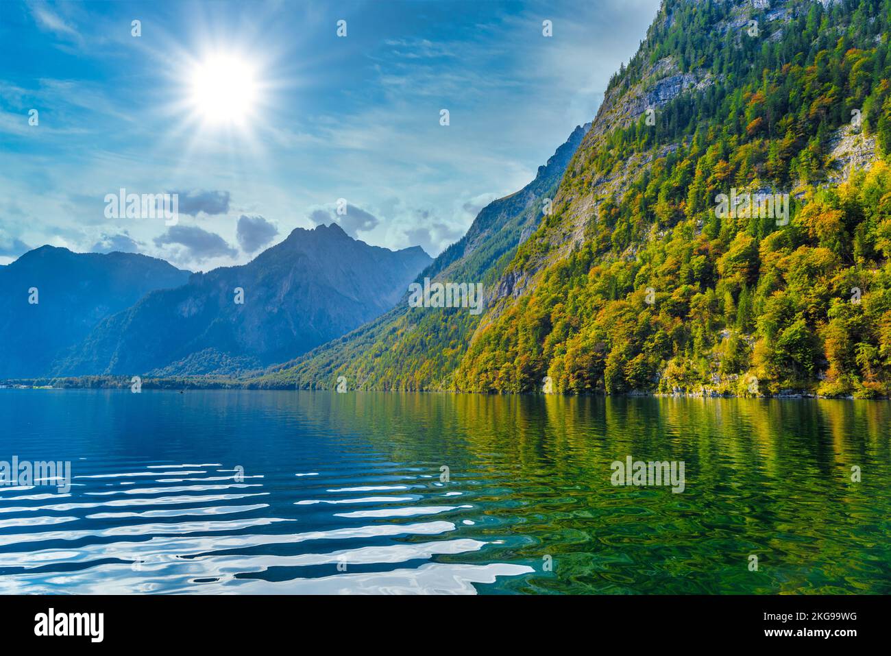 Koenigssee lake with Alp mountains in Konigsee, Berchtesgaden National ...