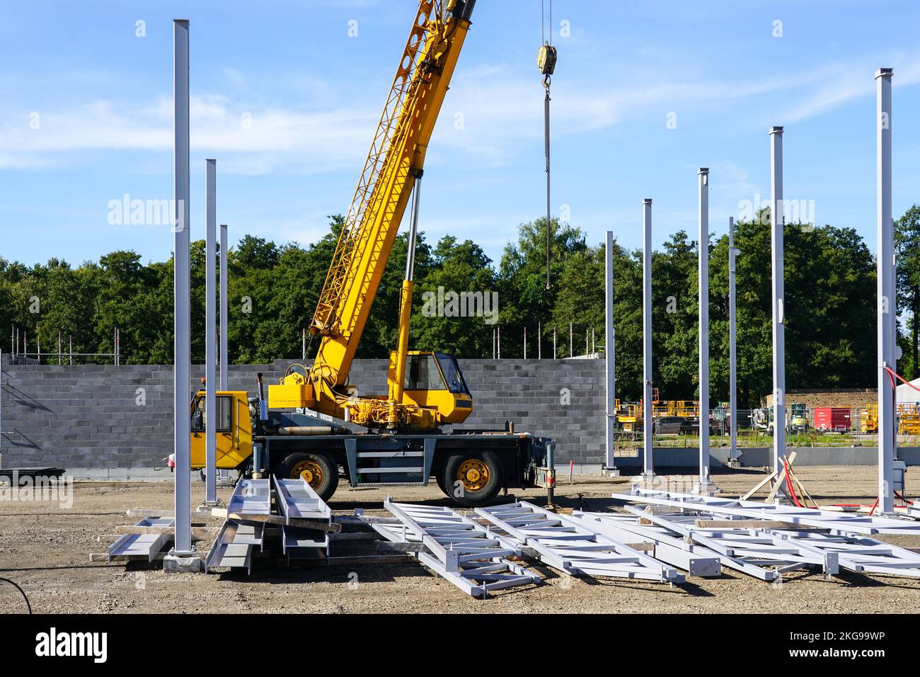 Construction site of a new modern industrial building with vertical ...