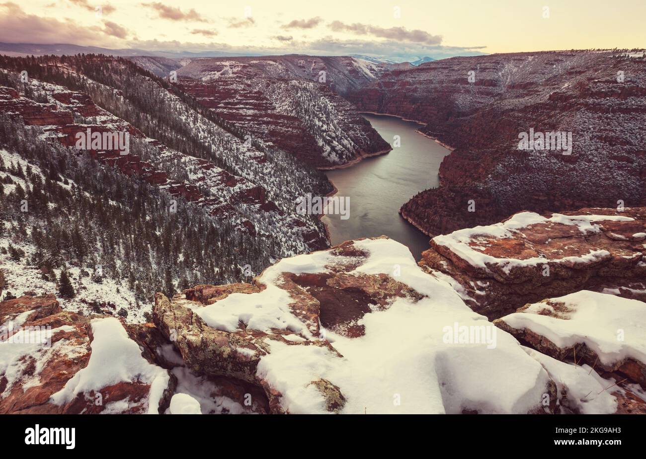 Beautiful landscapes in Flaming Gorge recreation area in winter season, USA Stock Photo - Alamy