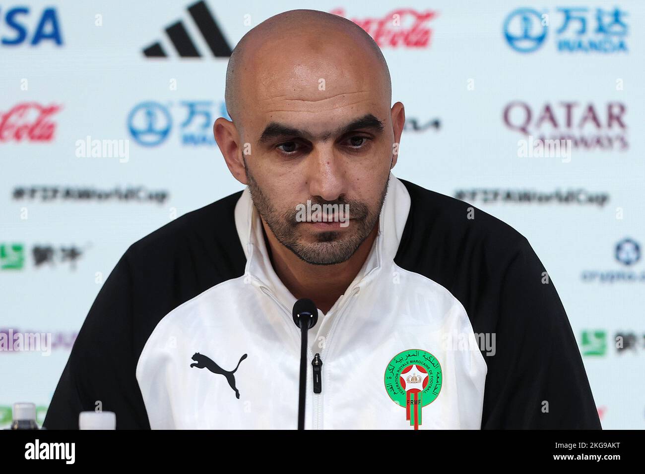 Doho, Qatar, 22/11/2022, Head coach Walid Regragu speaks during the ...