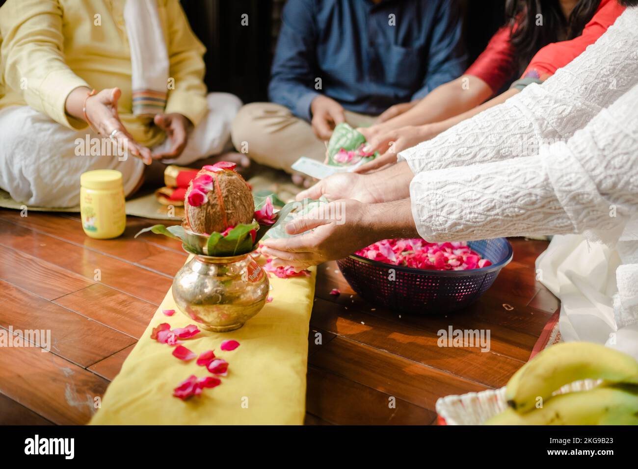 Indian rituals on an auspicious day to perform pooja by placing coconut ...