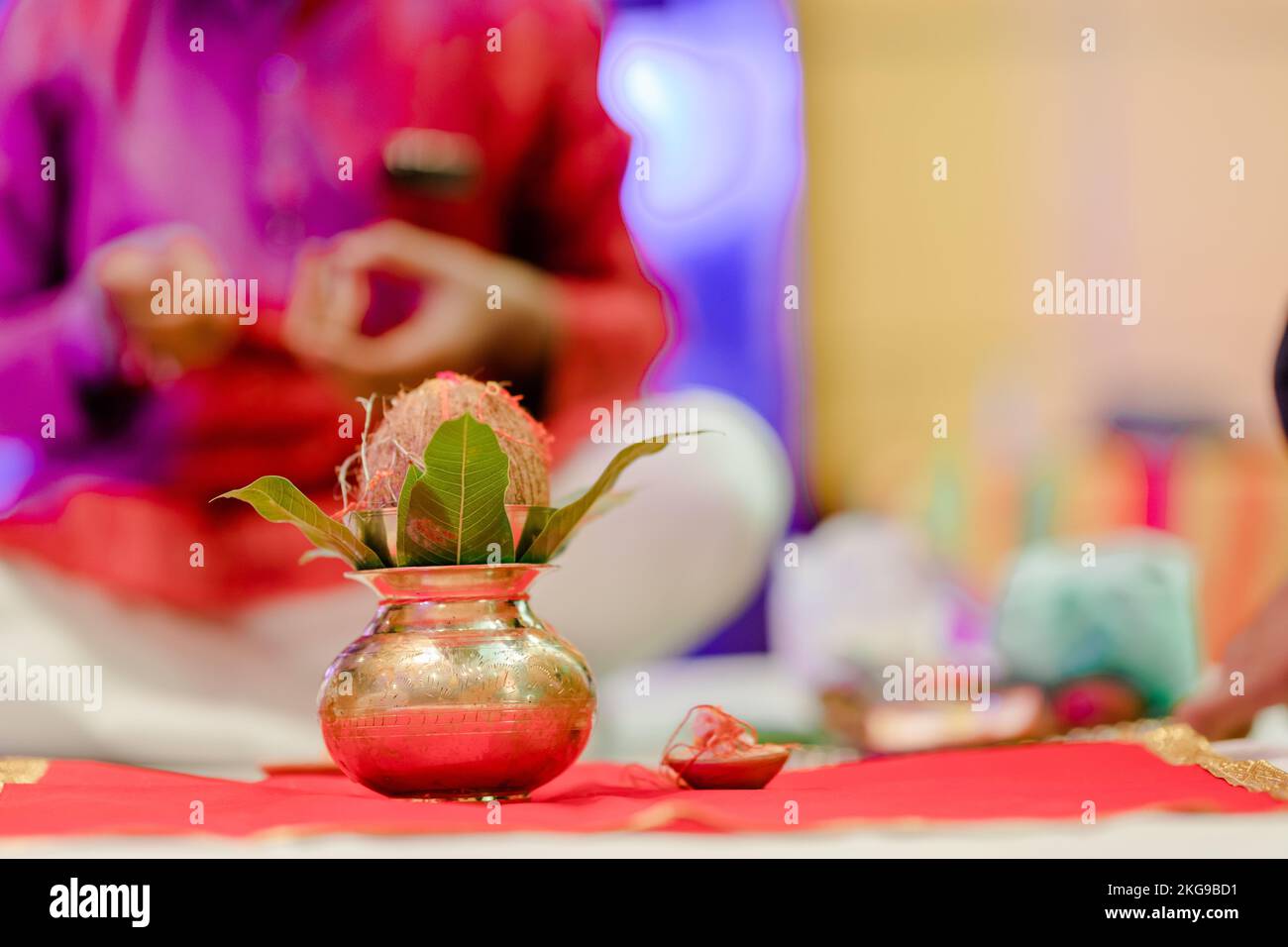 Indian rituals on an auspicious day to perform pooja by placing coconut ...