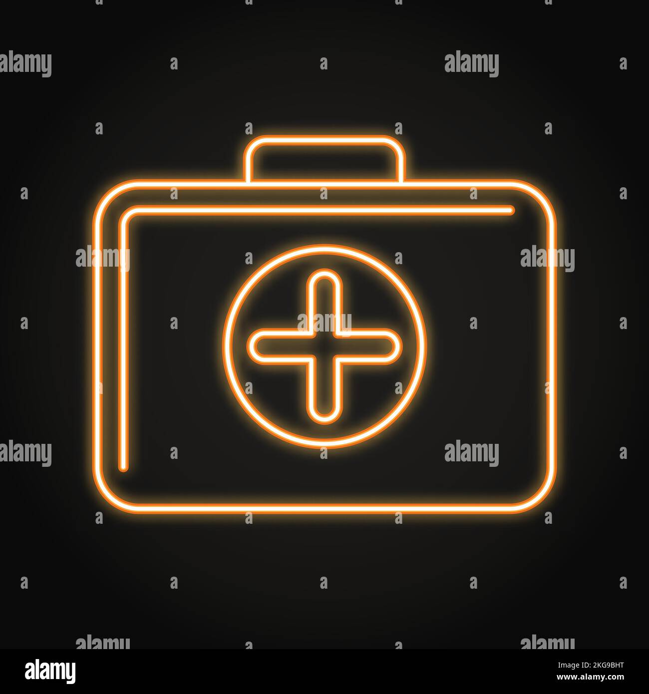 First aid kit neon icon in line style. Medical suitcase with cross ...