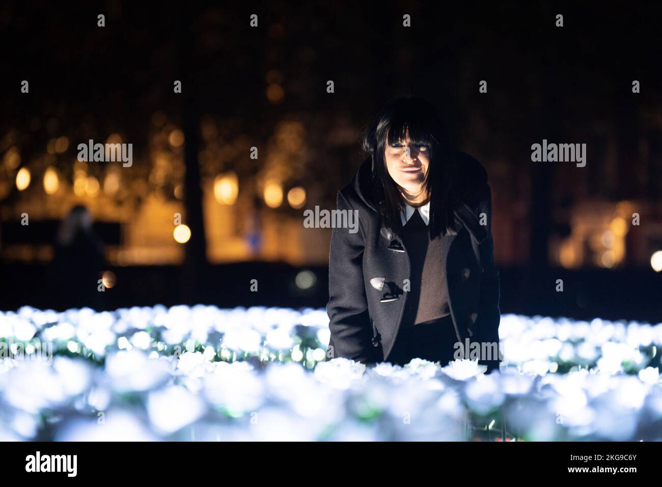 Claudia Winkleman looks at roses dedicated in memory of loved ones, at ...