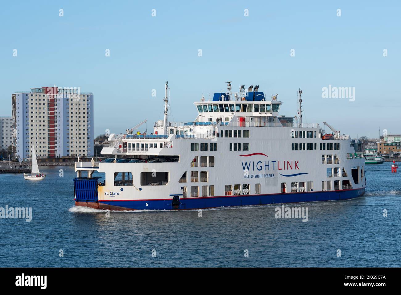 Wightlink ferry leaving Portsmouth harbour in England taking passengers ...