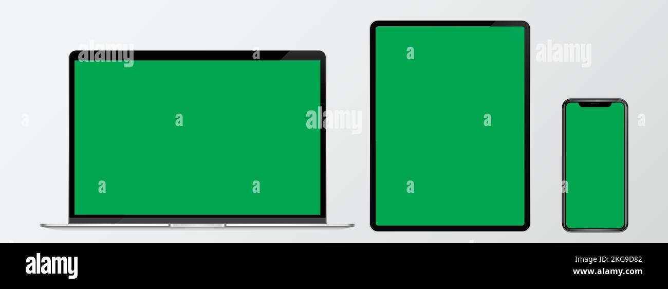 Digital Computer device mockups. 3d vector editable laptop, LED ...