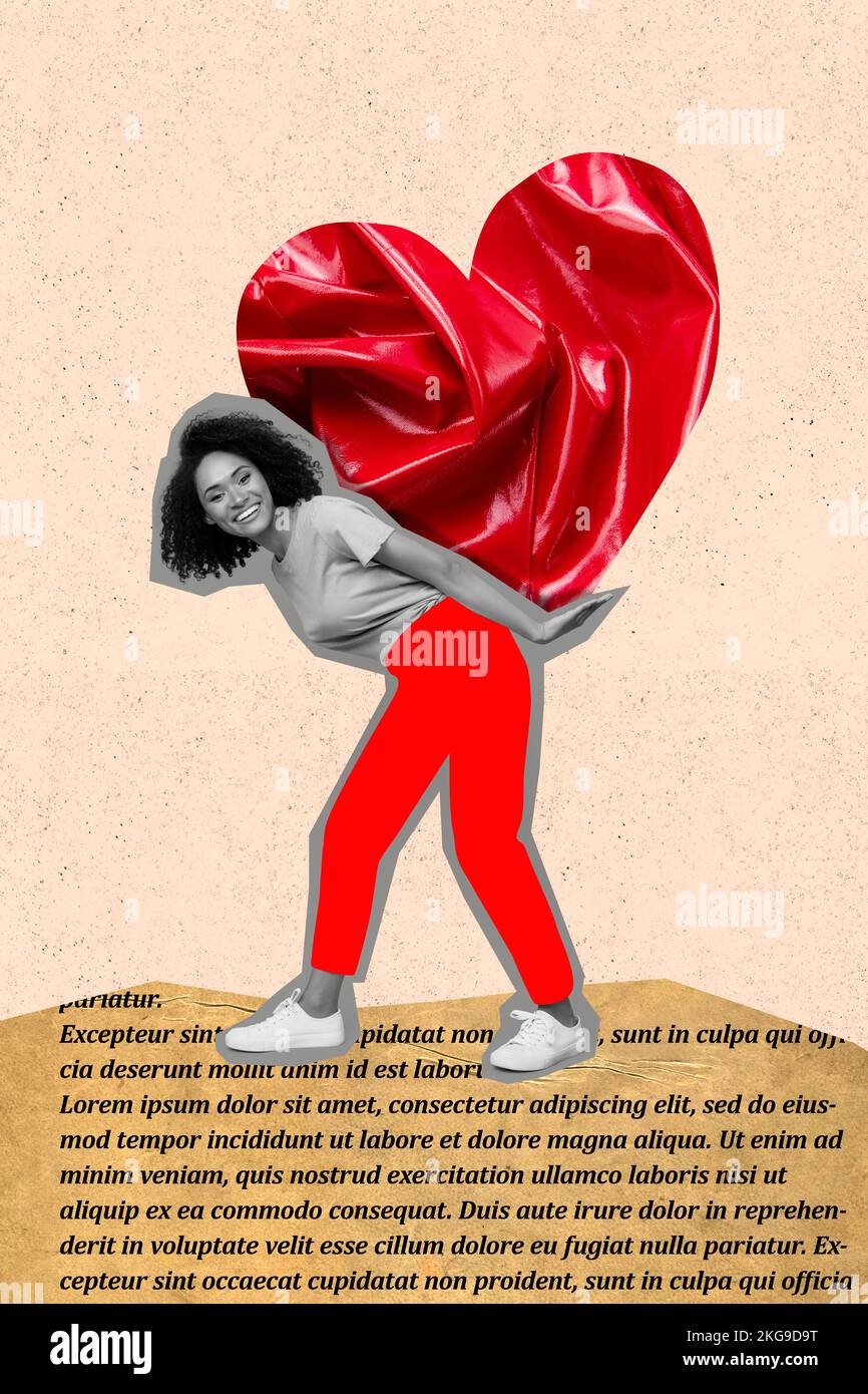 Photo collage artwork minimal picture of happy smiling lady holding ...