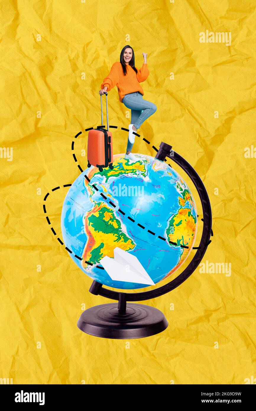 Creative abstract collage template graphics image of happy lucky lady ...