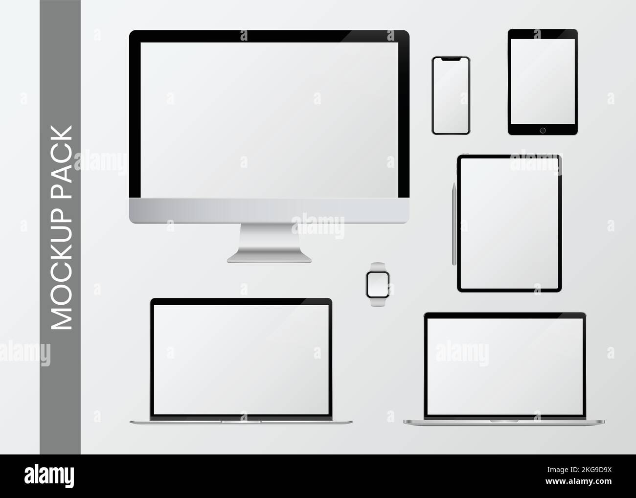 Digital Computer device mockups. 3d vector editable laptop, LED ...