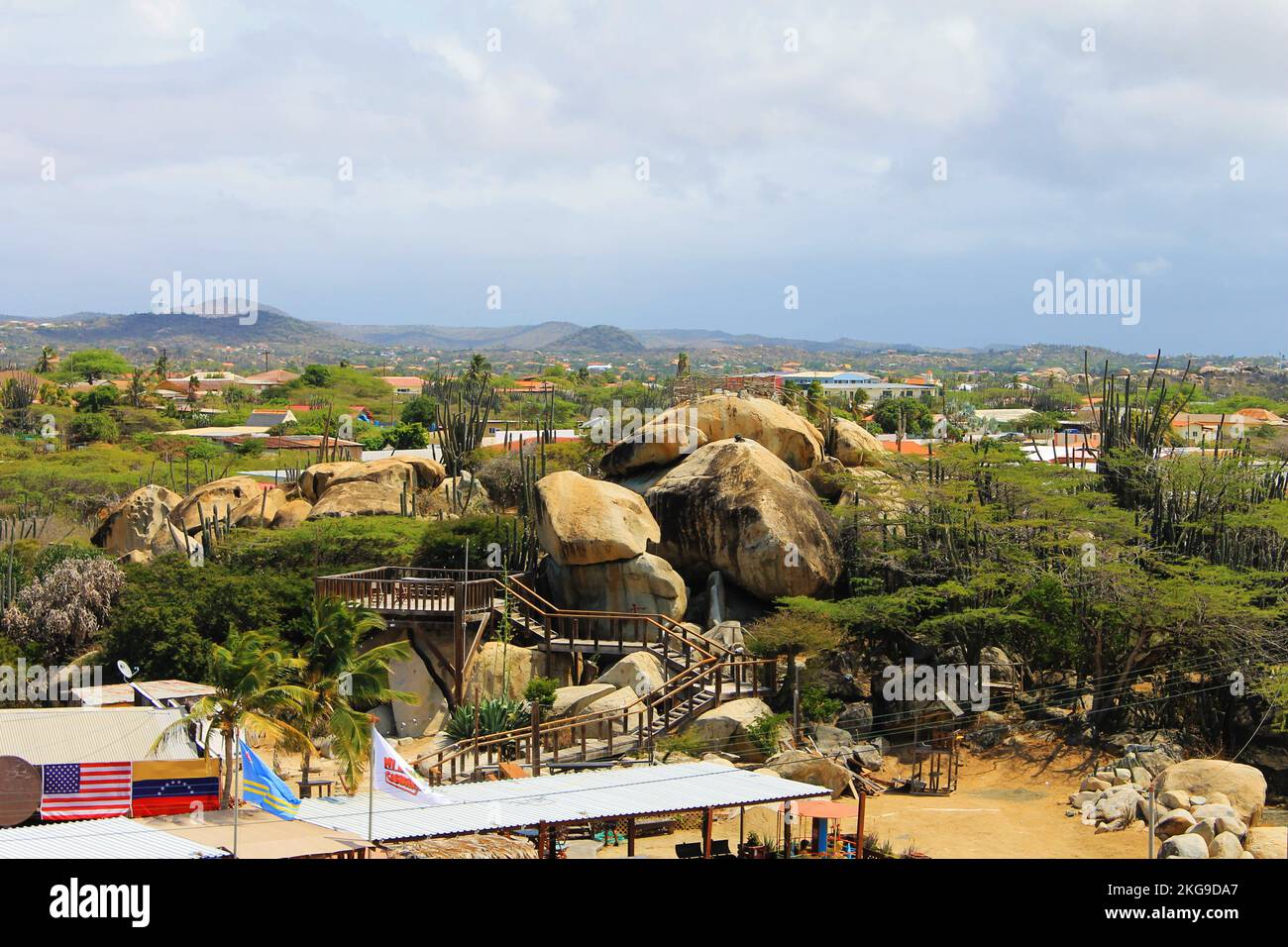 View looking out over Aruba from the top of a large Rock Formation ...