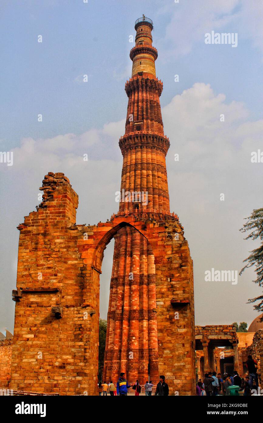 DELHI, INDIA - Qutub Minar, a minaret that forms part of the Qutab ...