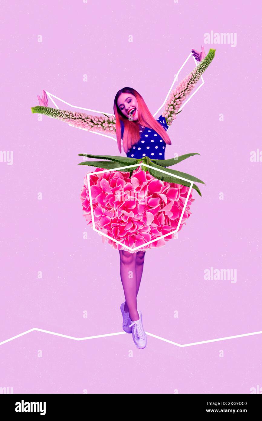 Collage creative photo poster young overjoyed ballerina woman flower ...