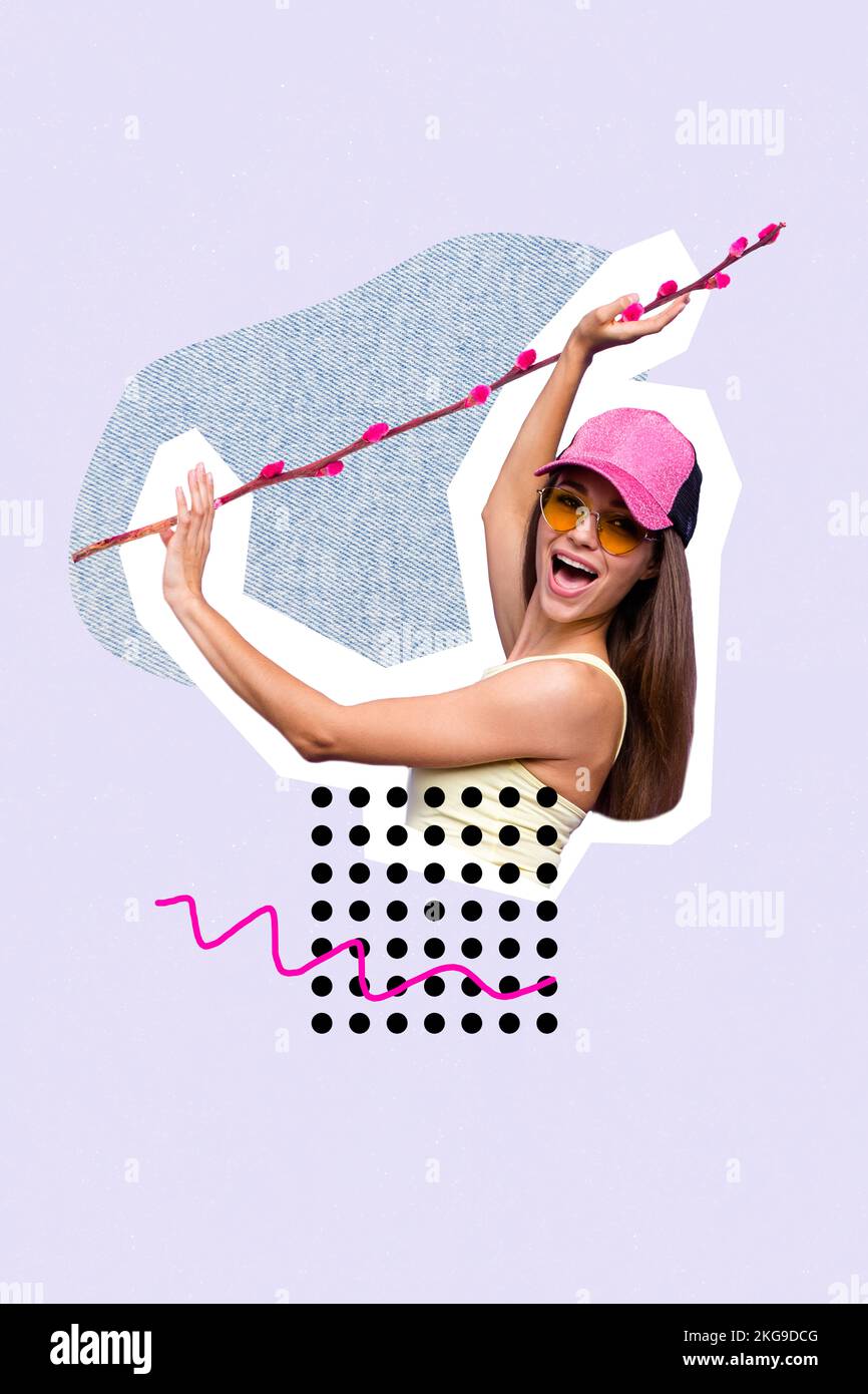 Collage photo poster of funny excited positive girl wear cap dance ...