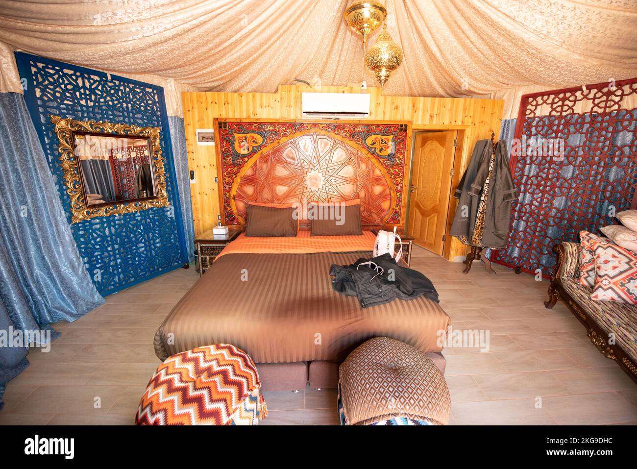 Inside in beduin tent in the desert Wadi Rum, the Jordan Kingdom Stock ...
