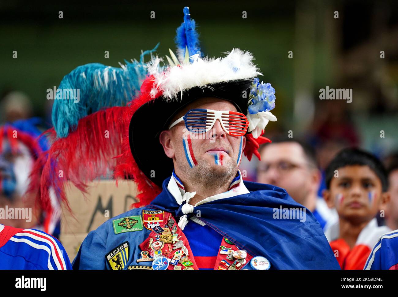 A France fan in the stands ahead of the FIFA World Cup Group D match at ...