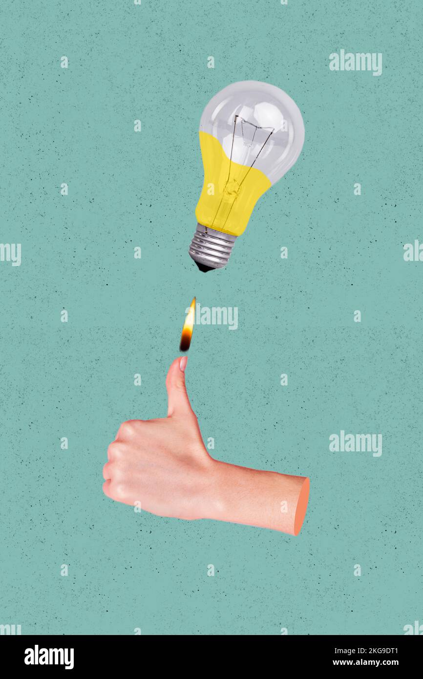 Exclusive magazine picture sketch collage image of arm thumb up lighter ...