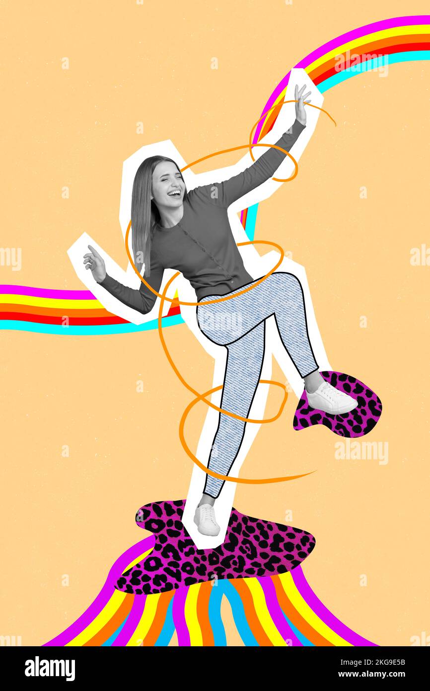 Creative 3d photo collage artwork postcard poster of crazy funky girl ...