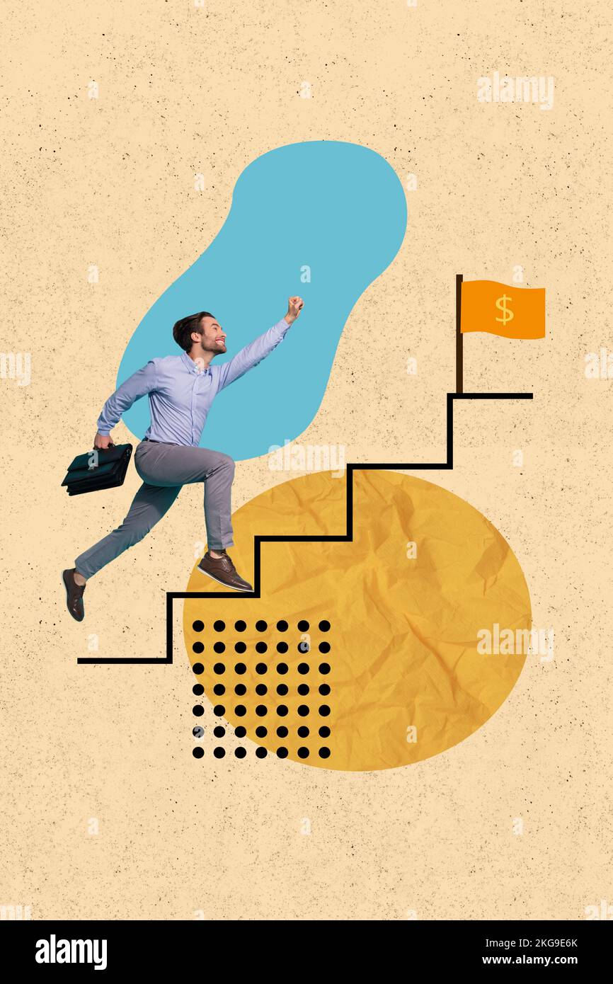 Creative 3d photo collage artwork postcard poster of successful ...