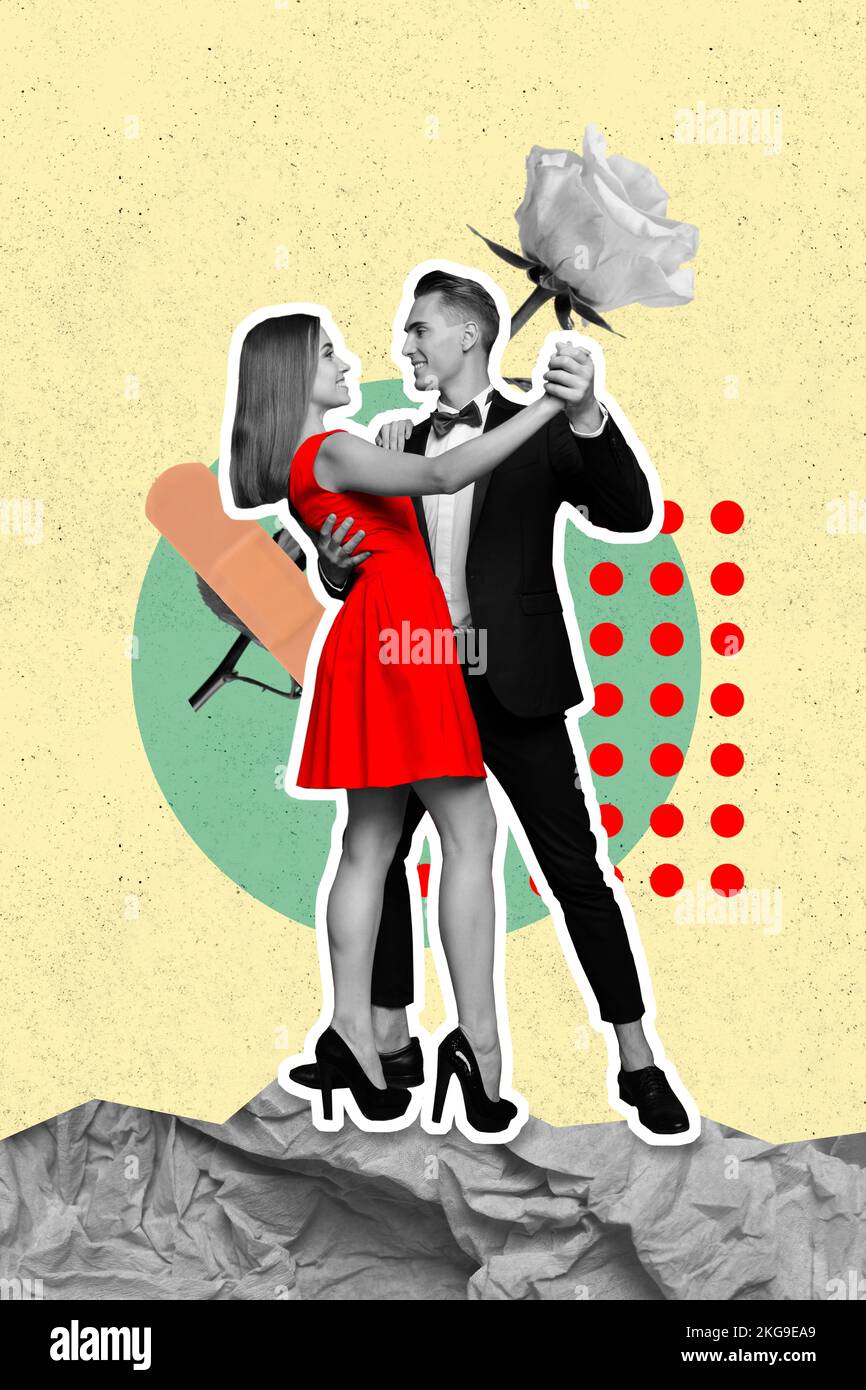 Creative 3d photo collage artwork postcard poster of two young person ...