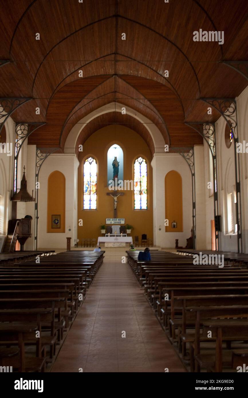 Nave and altar, Catholic Cathedral of Immaculate Conception, Ouidah ...