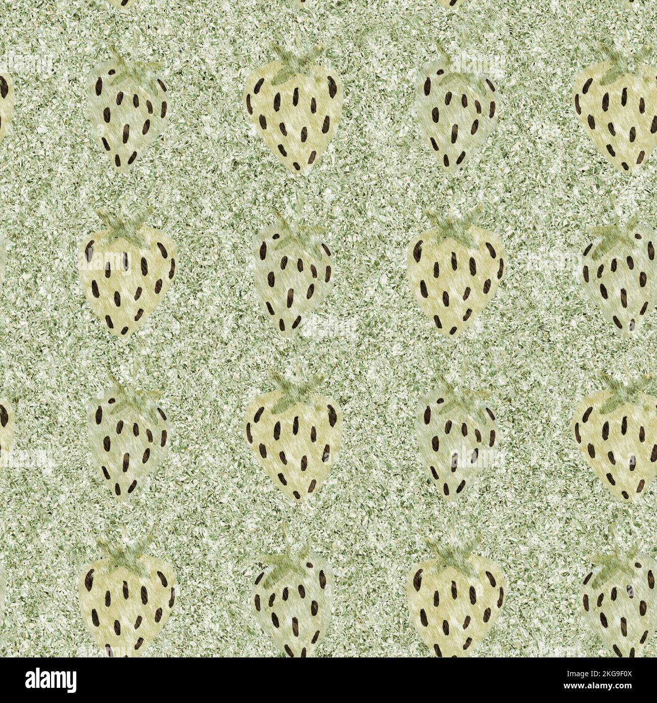 Green marl strawberry vintage seamless pattern. Cottagecore linen retro ...