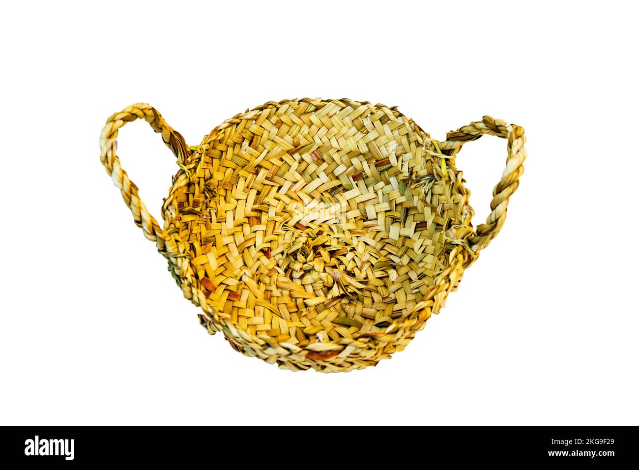 woven straw basket isolated on white background Stock Photo - Alamy