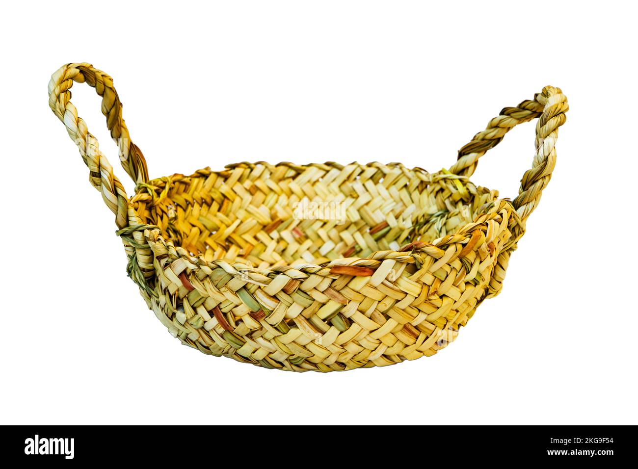woven straw basket isolated on white background Stock Photo - Alamy