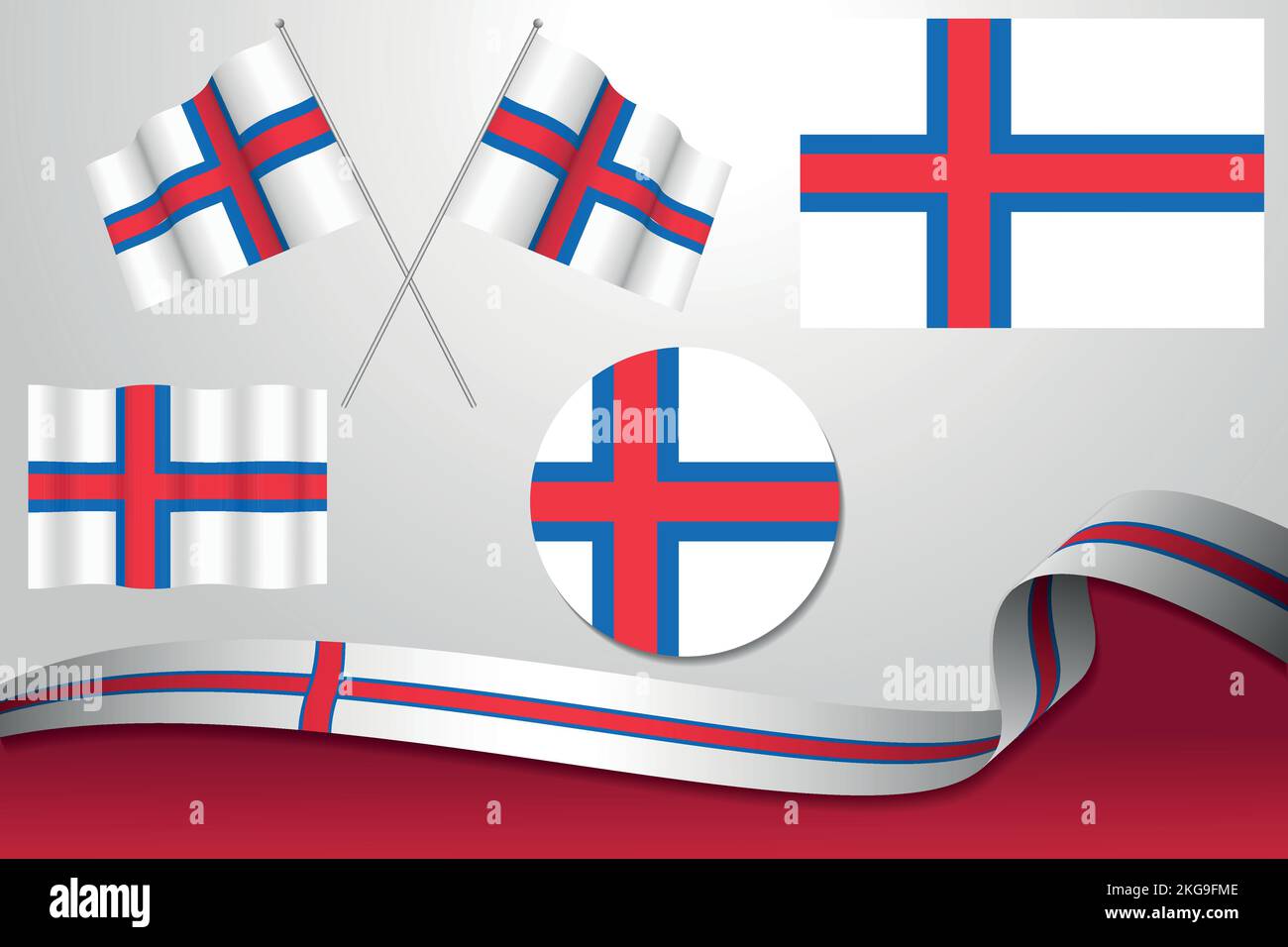 Set of Faroe Islands Flags in different designs, icon, flying flags and ...