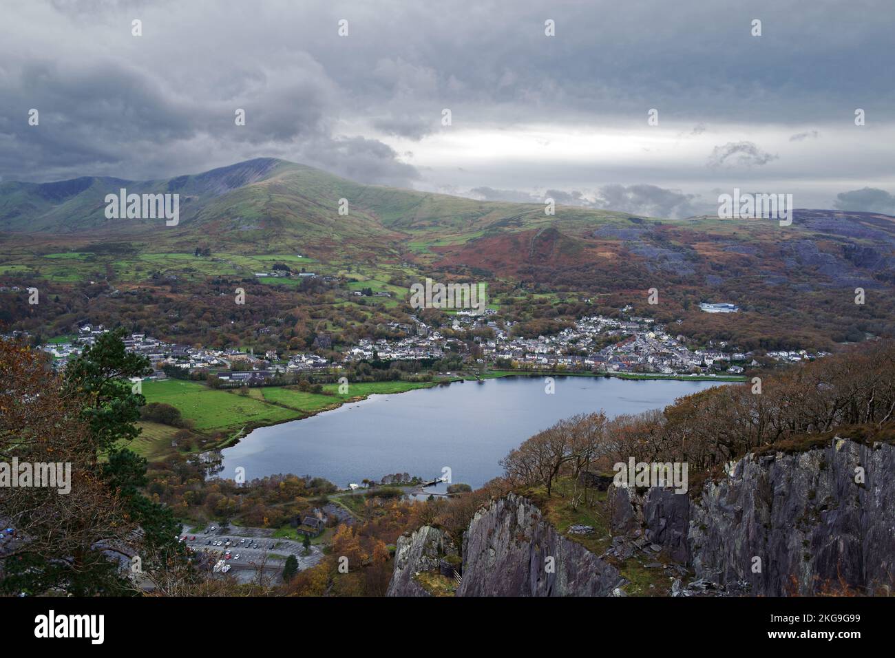Llanberis is a village in North Wales here seen from the Padarn Country ...
