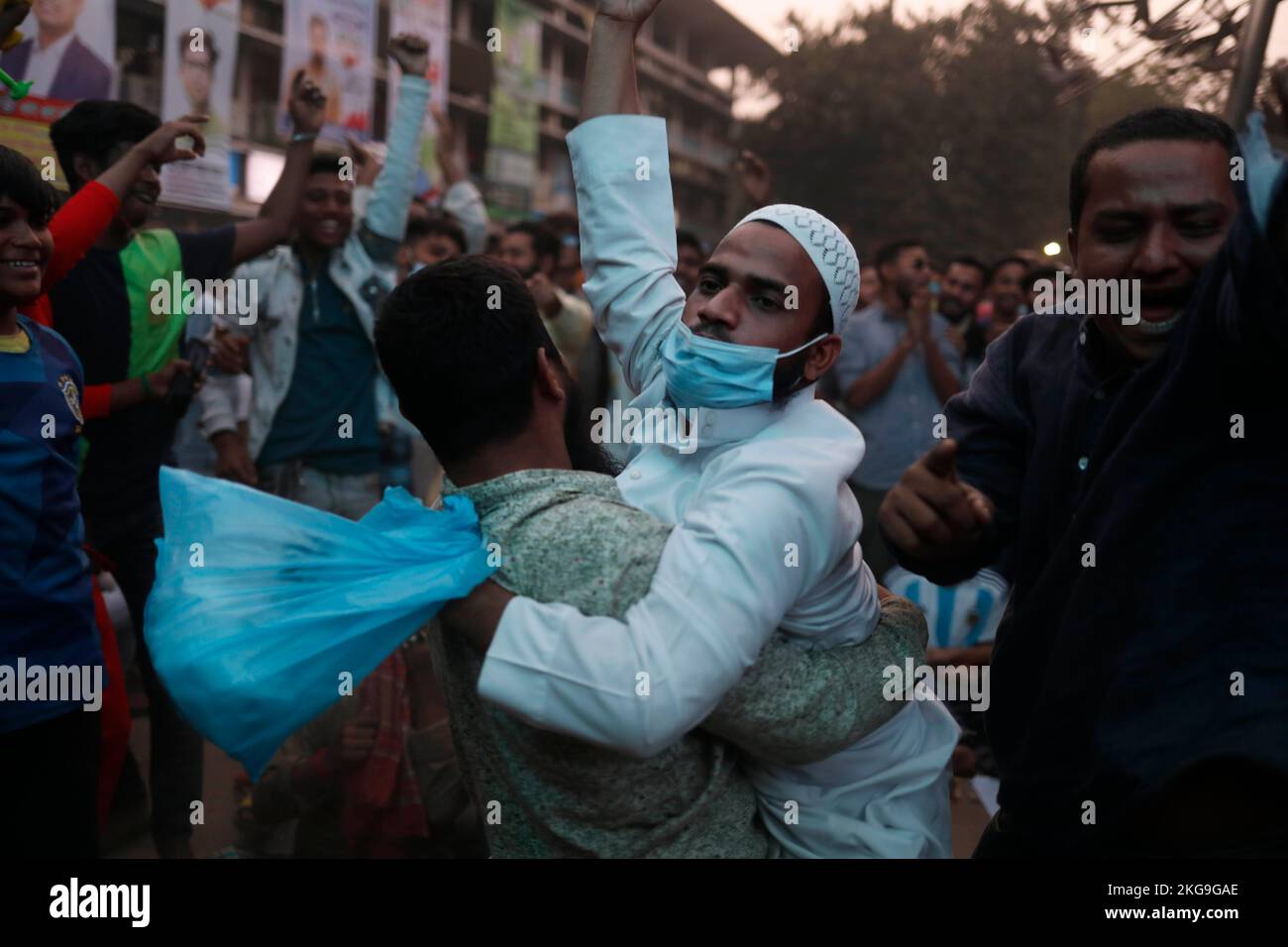 Dhaka, Bangladesh. 22nd Nov, 2022. Saudi arab and Brazil fans are ...
