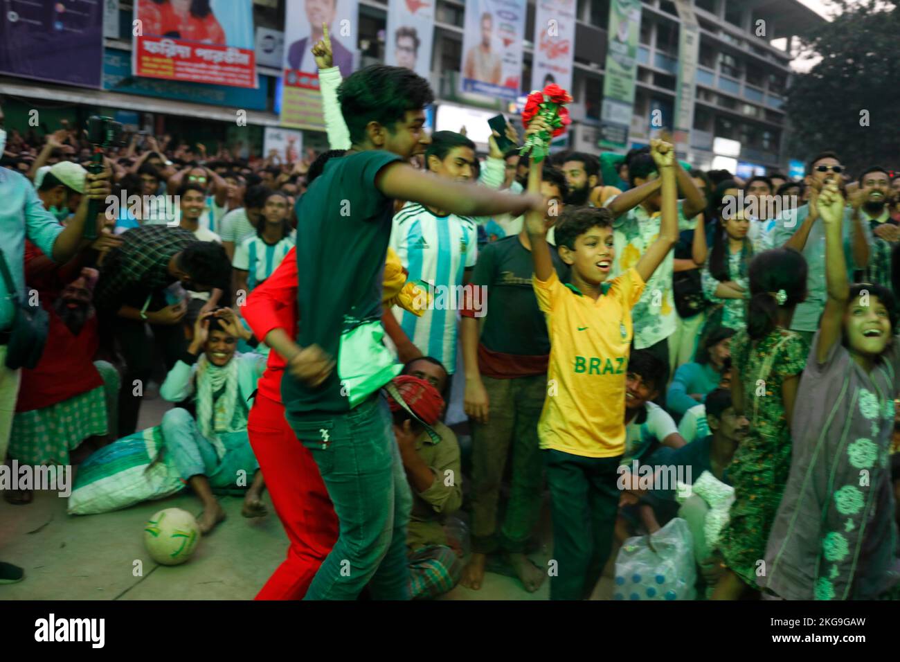 Dhaka, Bangladesh. 22nd Nov, 2022. Saudi arab and Brazil fans are ...