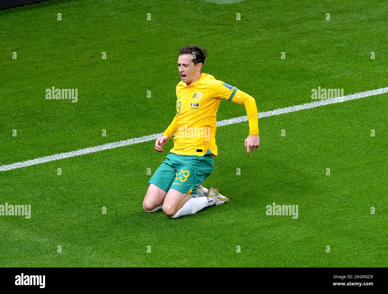Australia's Craig Goodwin celebrates scoring their side's first goal of ...