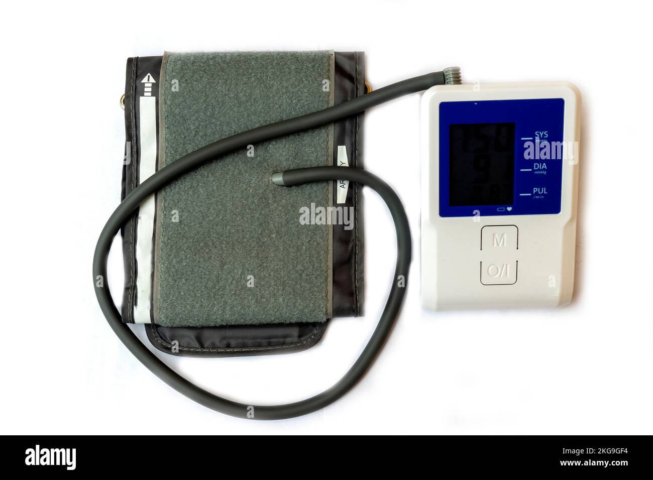 Automatic digital blood pressure monitoring meter on white background ...