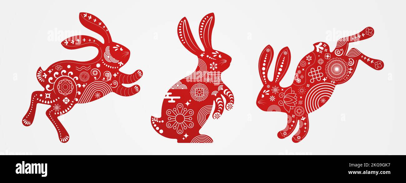 Set of jumping and sitting rabbit. Zodiac animals Stock Vector Image ...