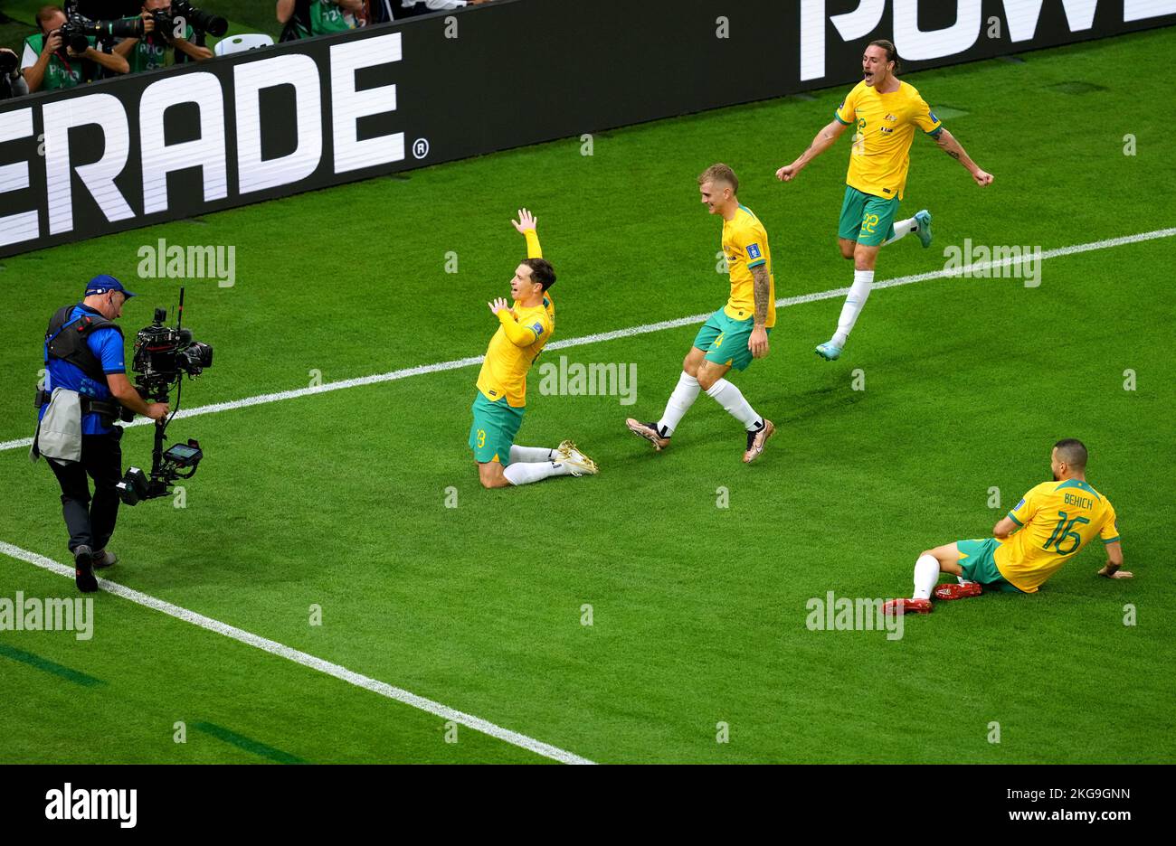 Australia's Craig Goodwin celebrates scoring their side's first goal of ...