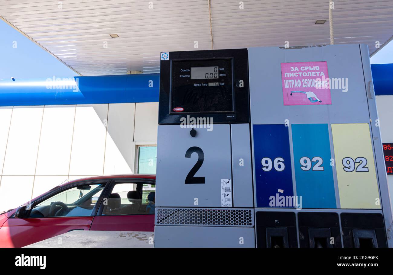 96, 92 bensin gas station with warning sign of breaking the station ...