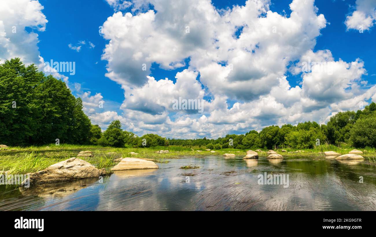 Huge stone on the beautiful river Sluch, Ukraine Stock Photo - Alamy