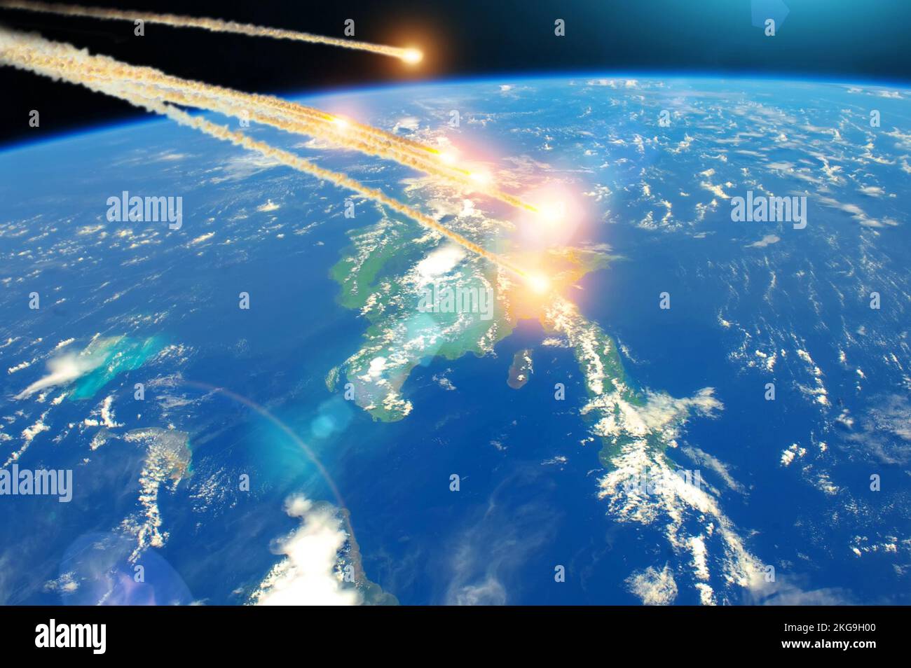 Meteorite falling from space over island Cuba, explosion in the ...