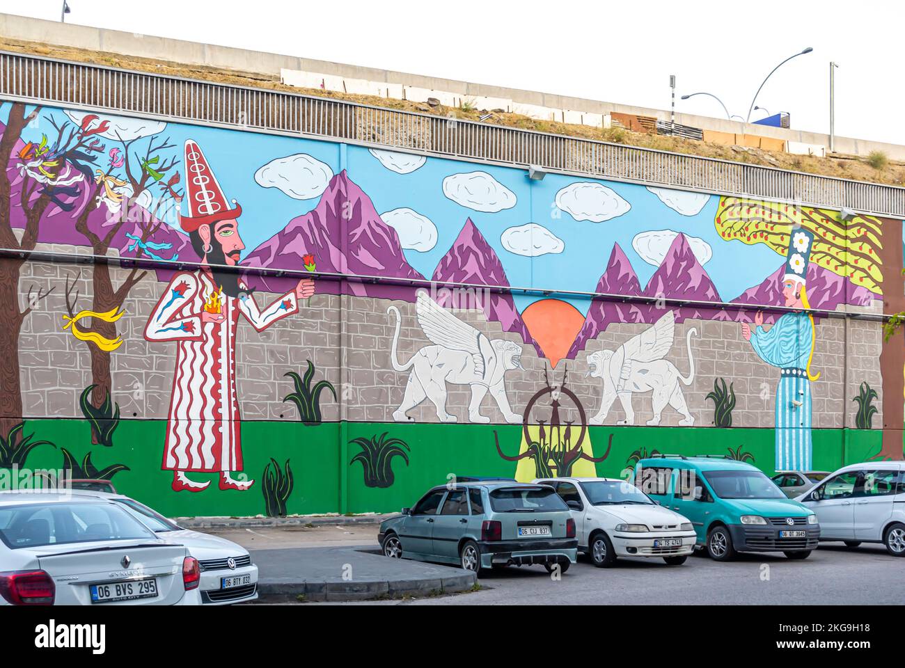 Colorful colourful murals depicting scenes from history and mythology ...