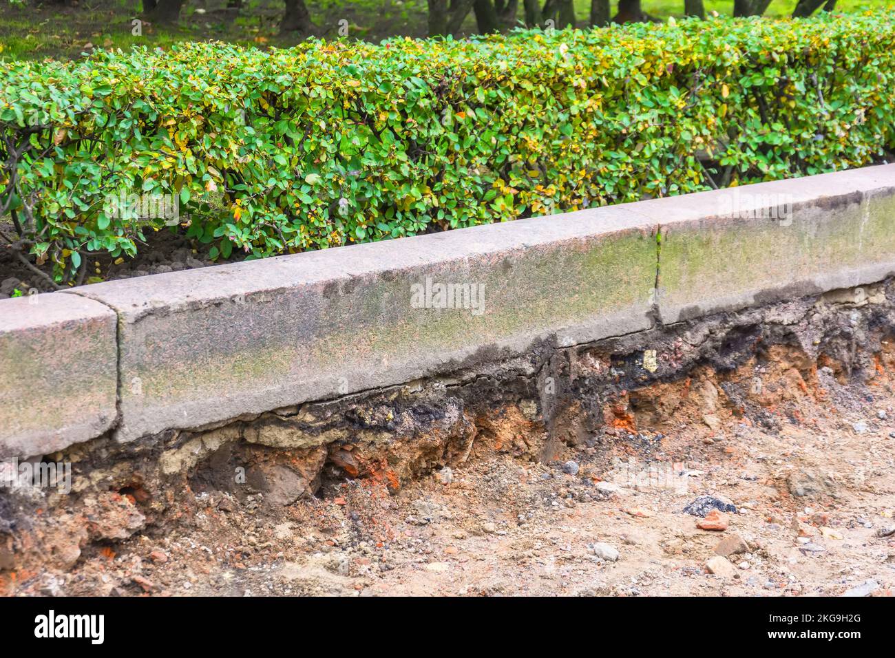 Installation of replacement curb on the edge of the pedestrian sidewalk ...