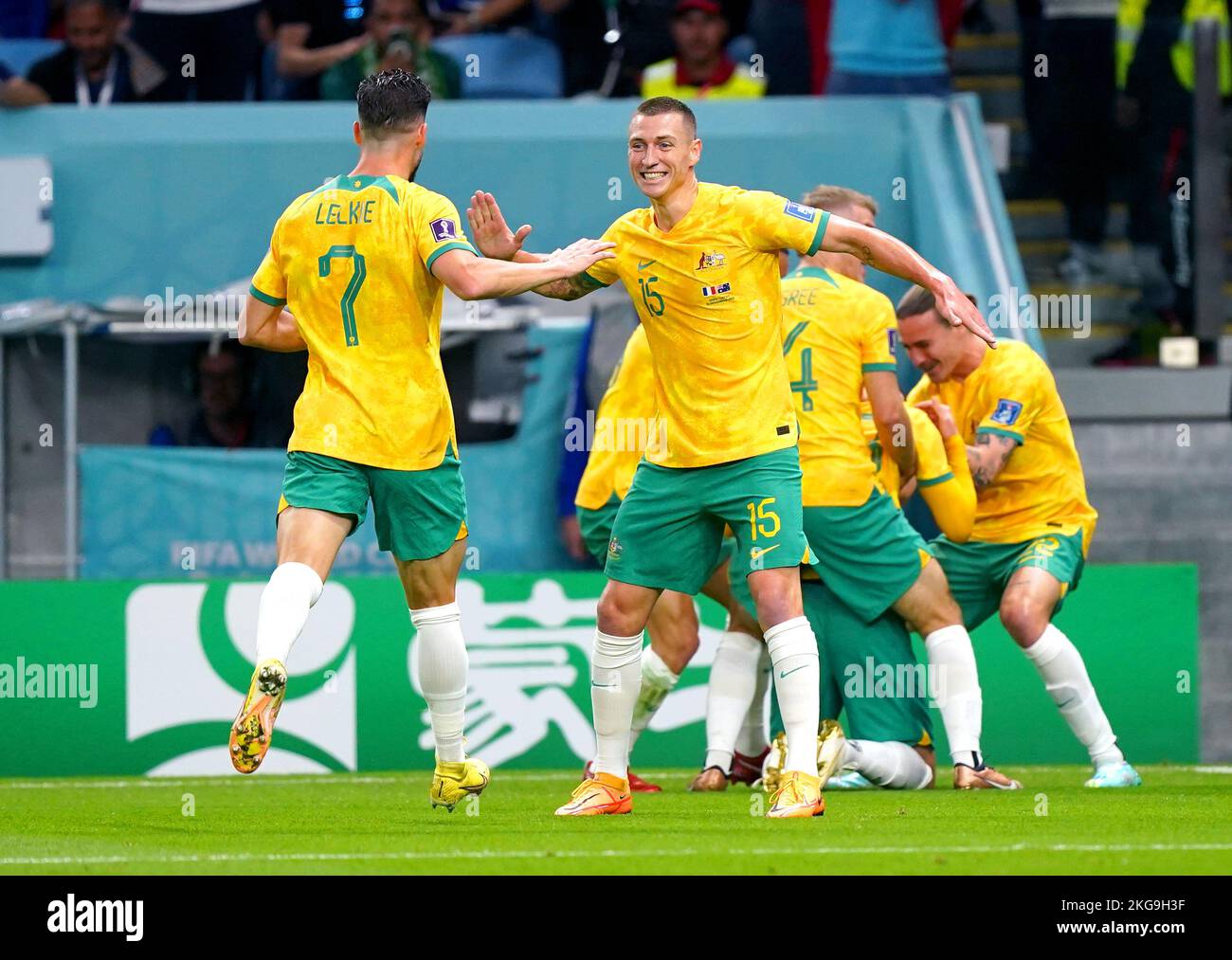 Australia's Mitchell Duke (right) and Mathew Leckie celebrate after ...