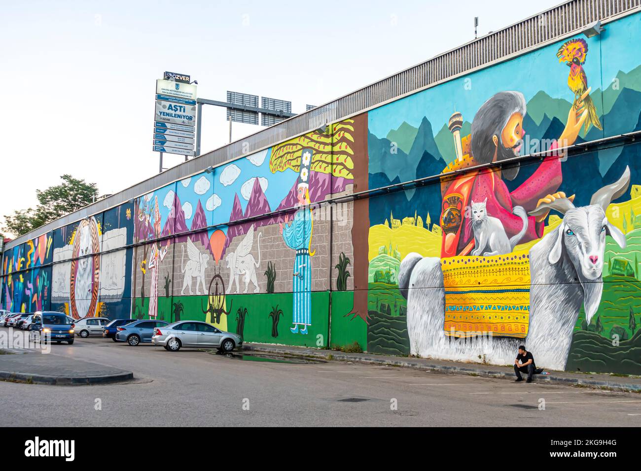 Colorful colourful murals depicting scenes from history and mythology ...